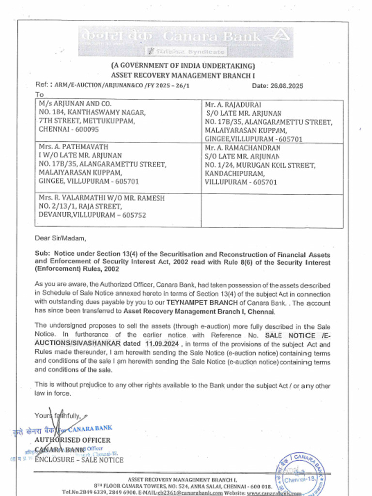 Arjunan and Co Sn250825 Ad 20092025 | PDF