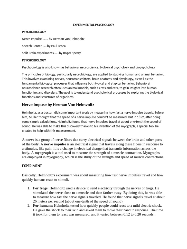 Notes For Experimental Psychology | PDF | Speech | Behavioral Neuroscience
