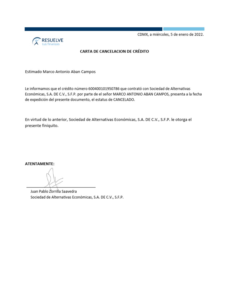 Carta Finiquito - Marco Antonio Aban Campos | PDF