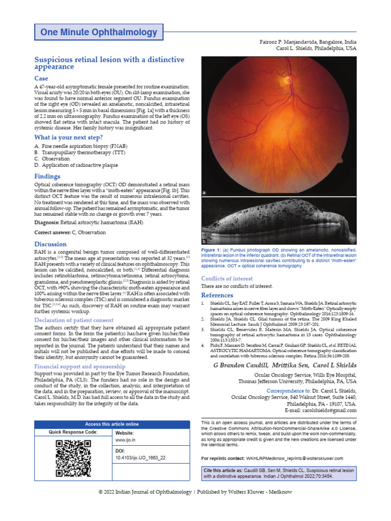 Suspicious Retinal Lesion With A Distinctive.8 | PDF | Retina | Visual ...