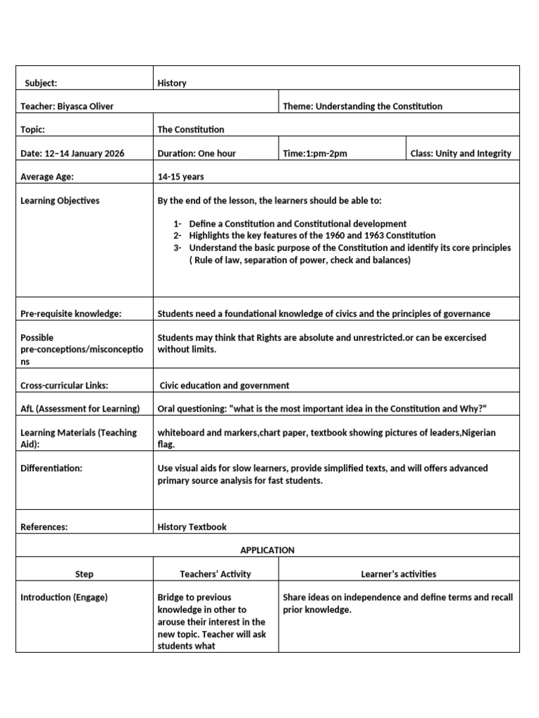 History Lesson Plan Week 2 and 3. Unity and Integrity | PDF | Teachers ...