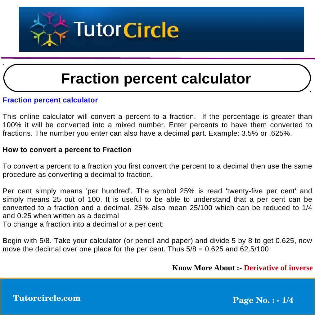 Fraction to Percent Calculator Guide | PDF | Fraction (Mathematics ...