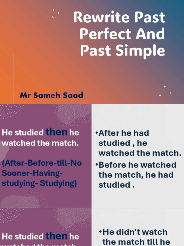 Rewrite Past Perfect and Past Simple | PDF