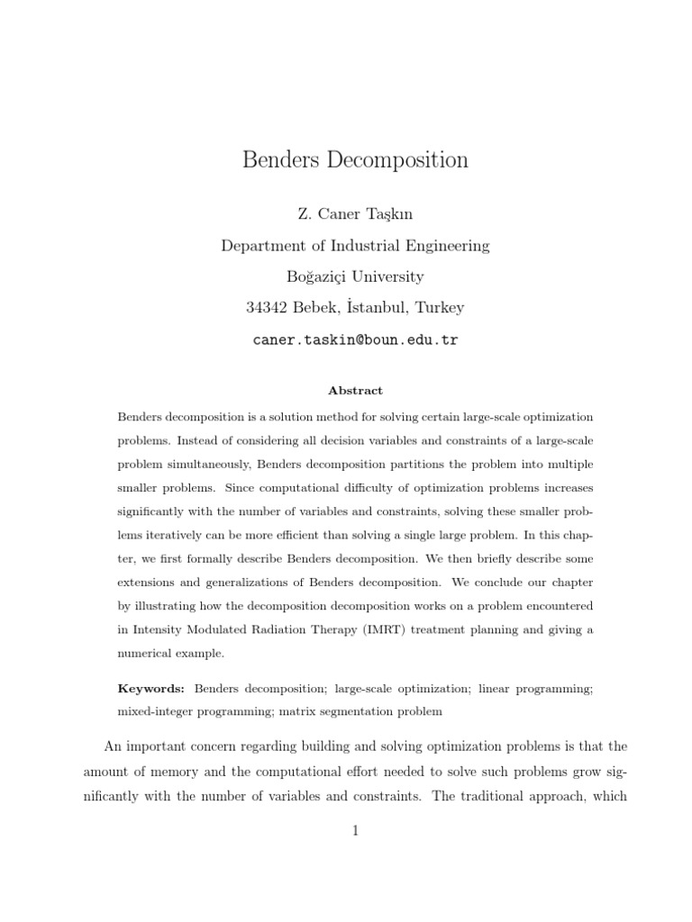 Benders Decomposition | PDF | Mathematical Optimization | Linear Programming