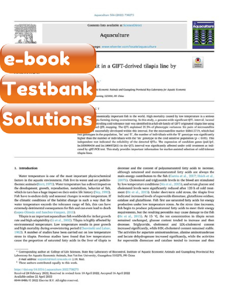 Mapping QTL for Coldtolerance Trait in GIFTderived Tilapia Line by ...