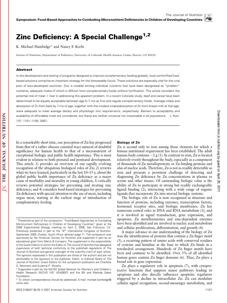 Zinc Deficiency: A Special Challenge | PDF | Zinc | Micronutrient