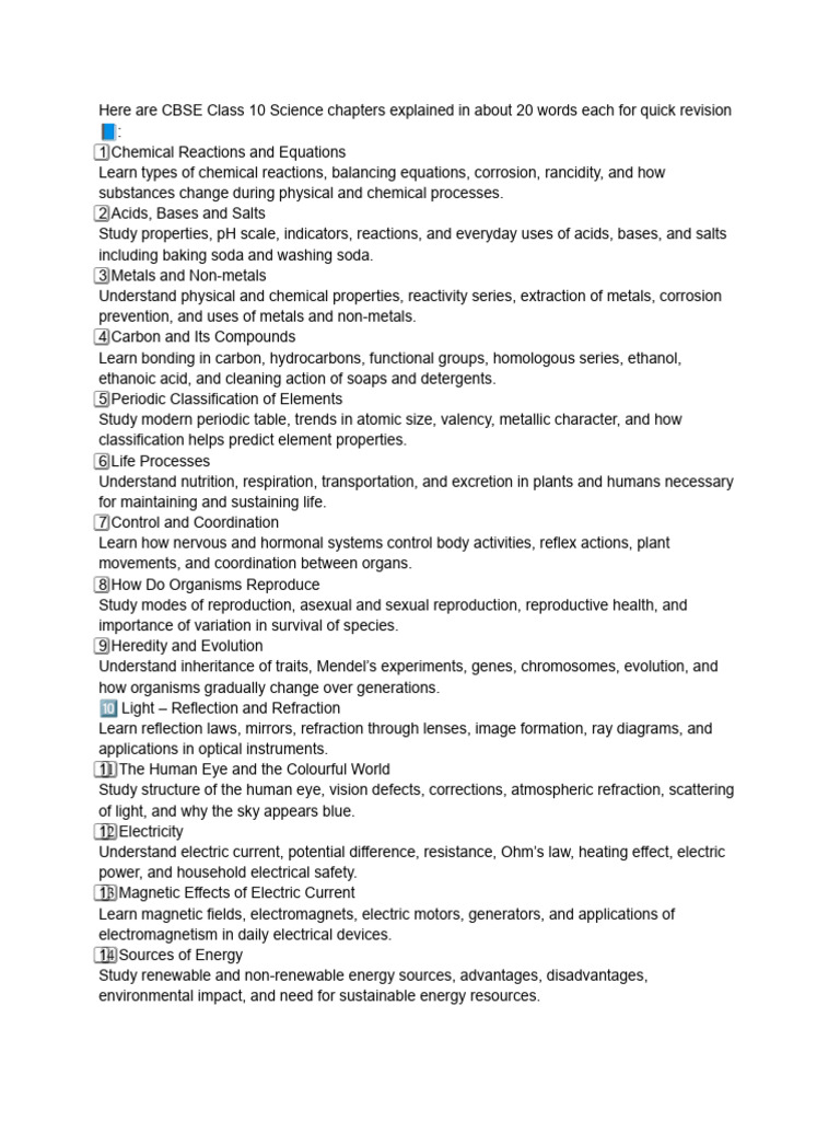 Here Are CBSE Class 10 Science Chapters Explained in About 20 Words ...