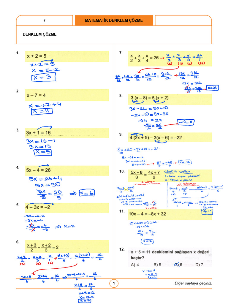 Matematik Denklem Cozme | PDF