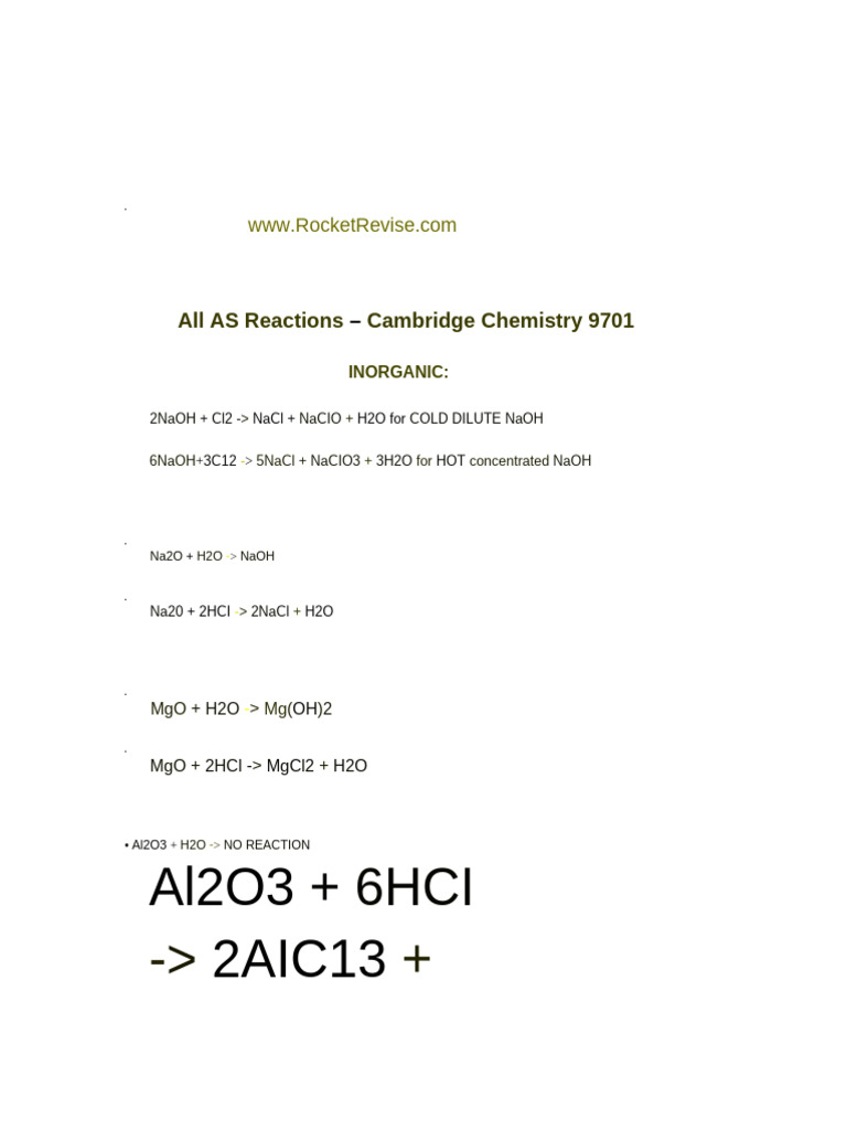 All As Chemistry Reactions | PDF | Aldehyde | Ester