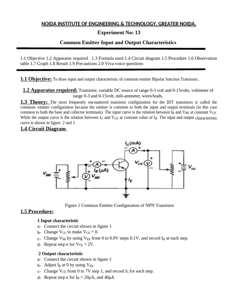 Common Emitter Input and Output Characteristics-13 | PDF | Bipolar ...