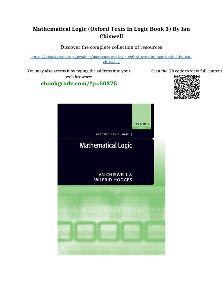 Mathematical Logic (Oxford Texts in Logic Book 3) by Ian Chiswell ...