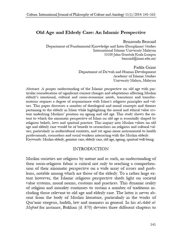 Old Age and Elderly Care: An Islamic Perspective | PDF | Quran | Islam