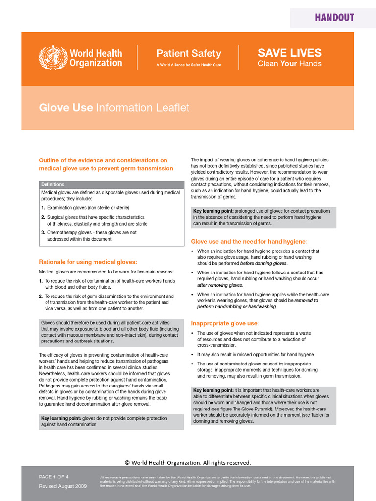 Who Glove Use Information Leaflet | PDF | Hand Washing | Hygiene