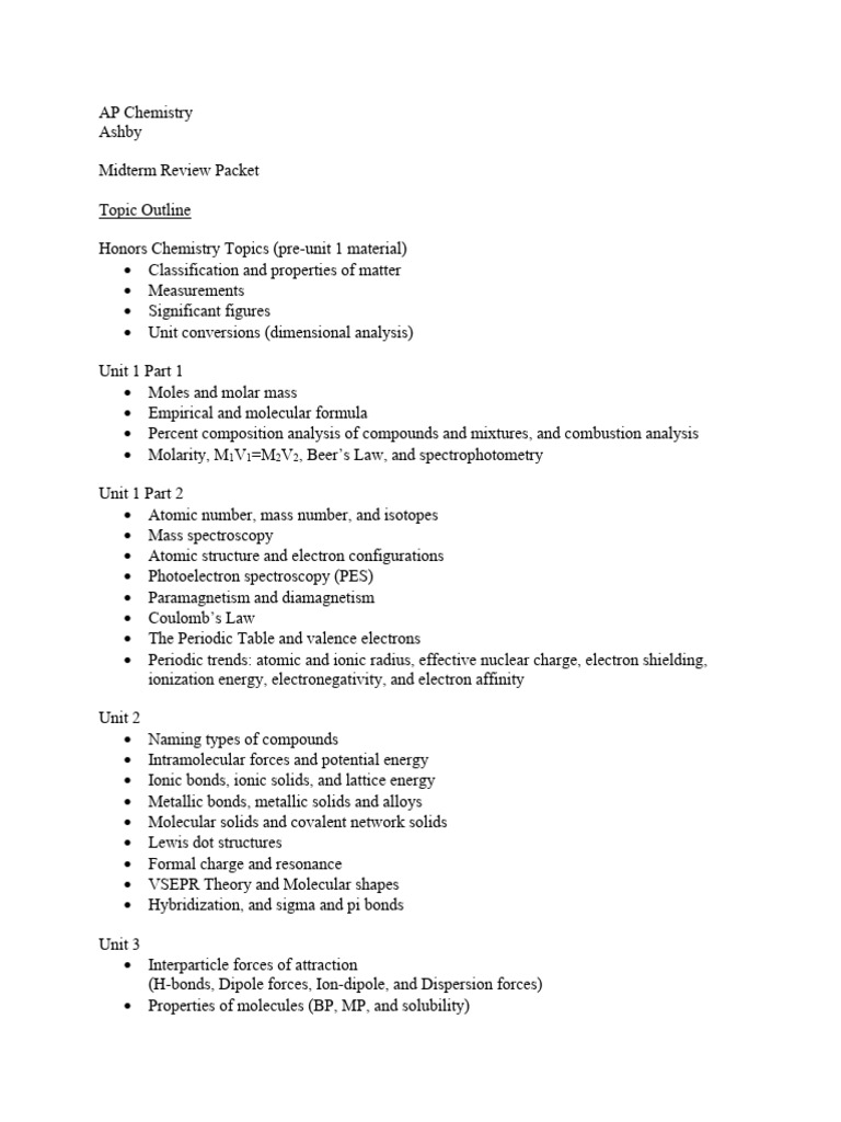 Midterm Review Packet 2526 | PDF | Chemical Bond | Gases