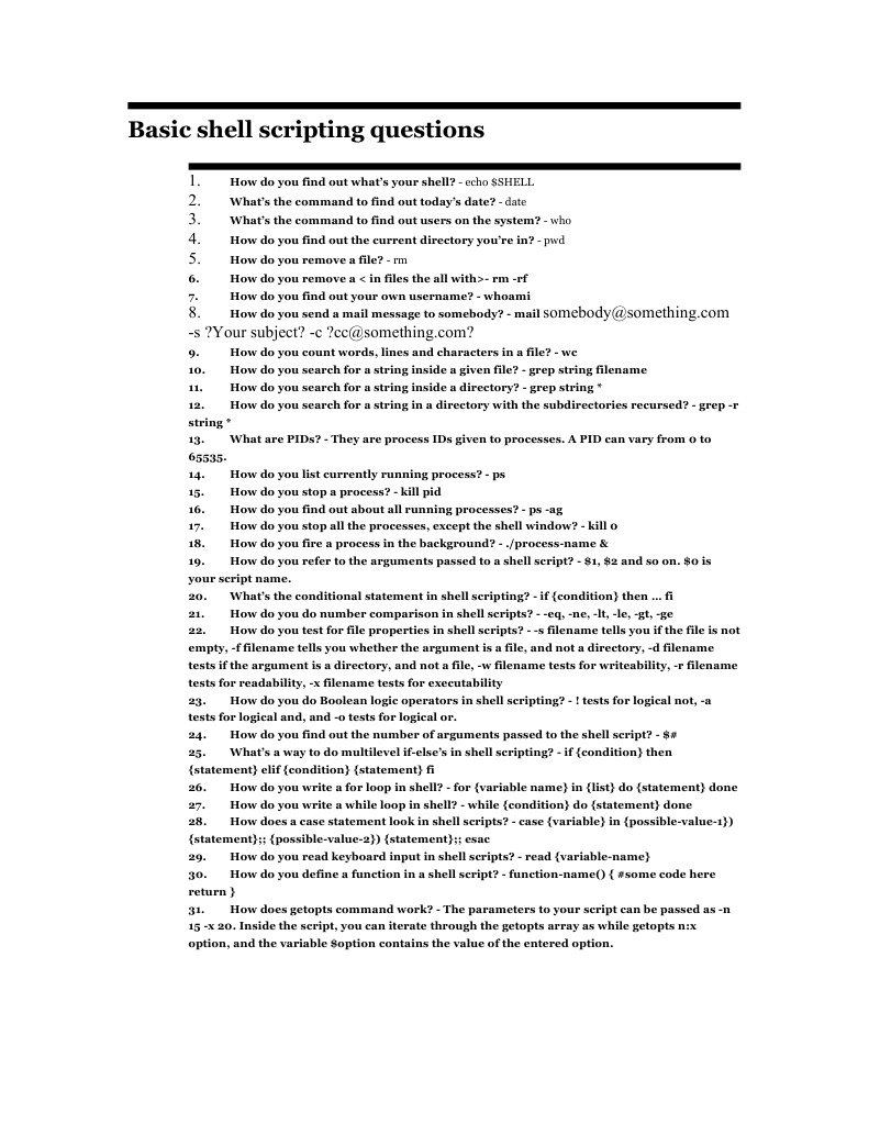 Basic Shell Scripting Questions | PDF | Parameter (Computer Programming ...