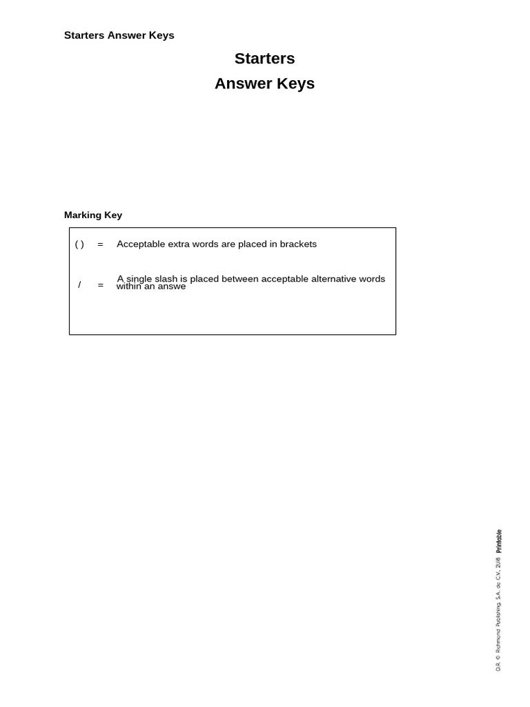 Answer Key Starters | PDF