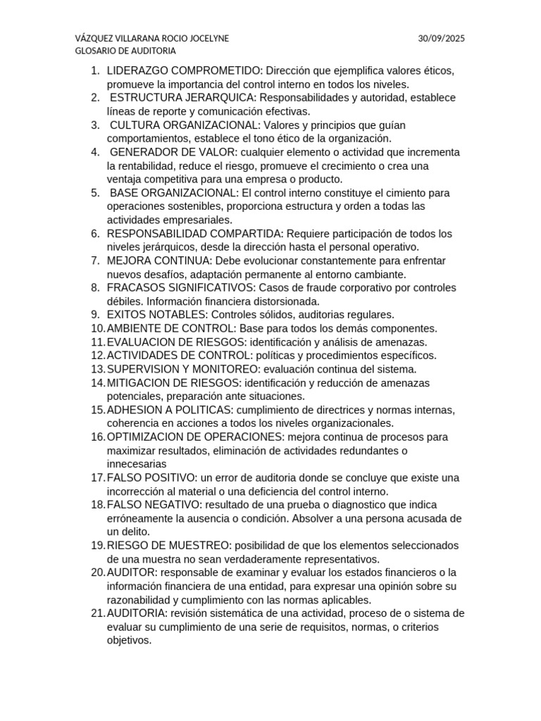 GLOSARIO Sobre Terminos de Auditoria Administrativa | PDF | Auditoría ...