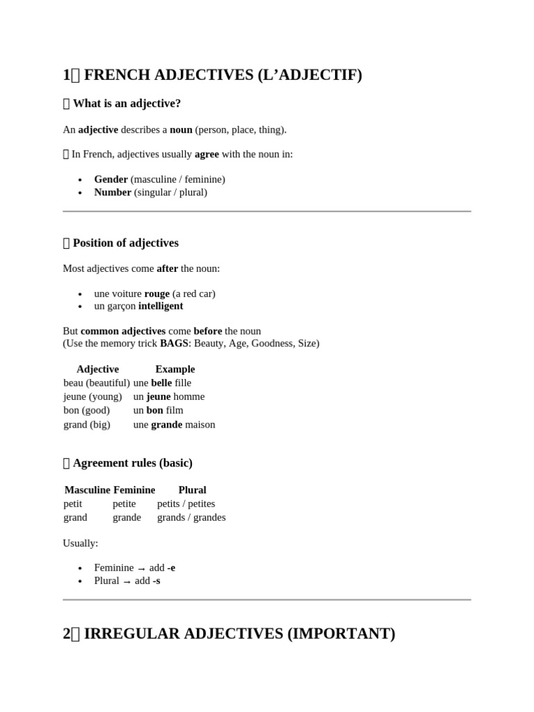 Adverbs and Adjectives - French | PDF