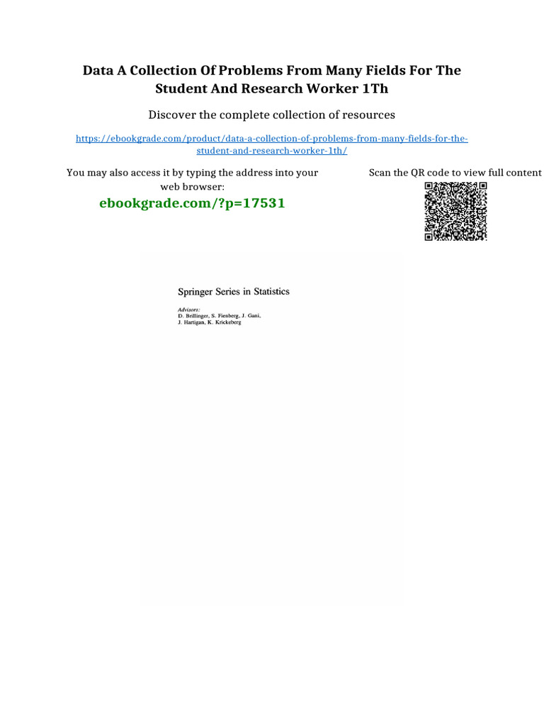 Data A Collection of Problems from Many Fields for the Student and ...