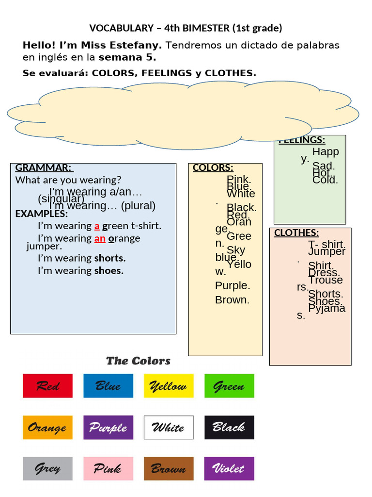 Vocabulary - 4th BIM - 1st Grade | PDF