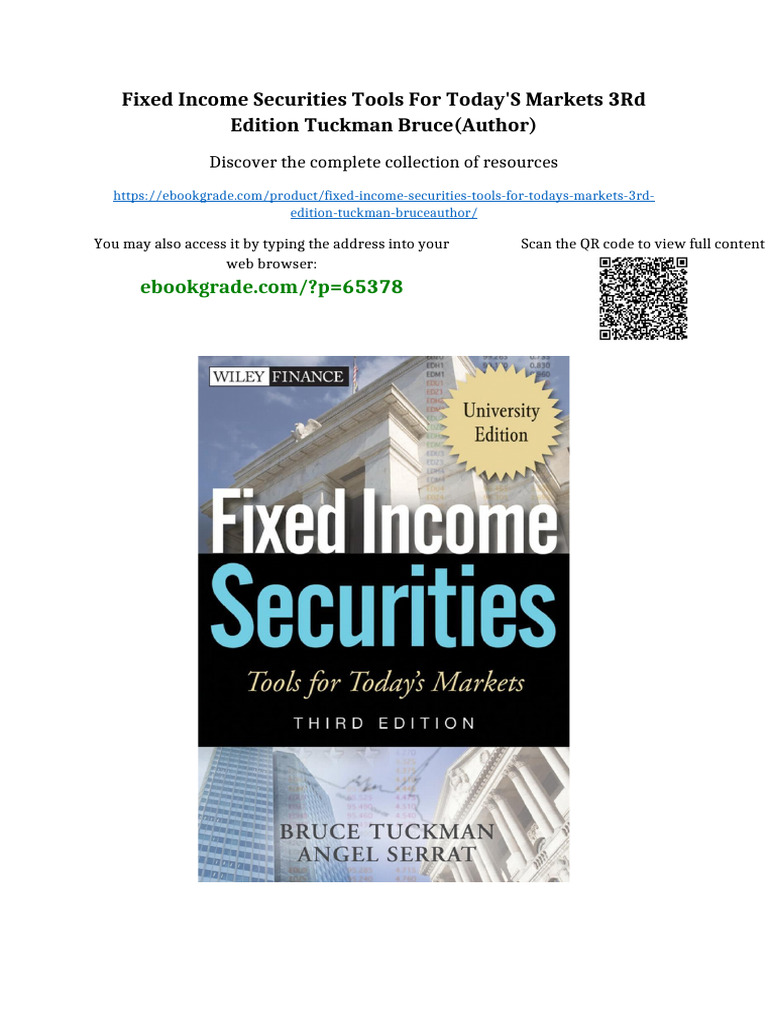 Fixed Income Securities Tools For Today's Markets 3rd Edition Tuckman ...