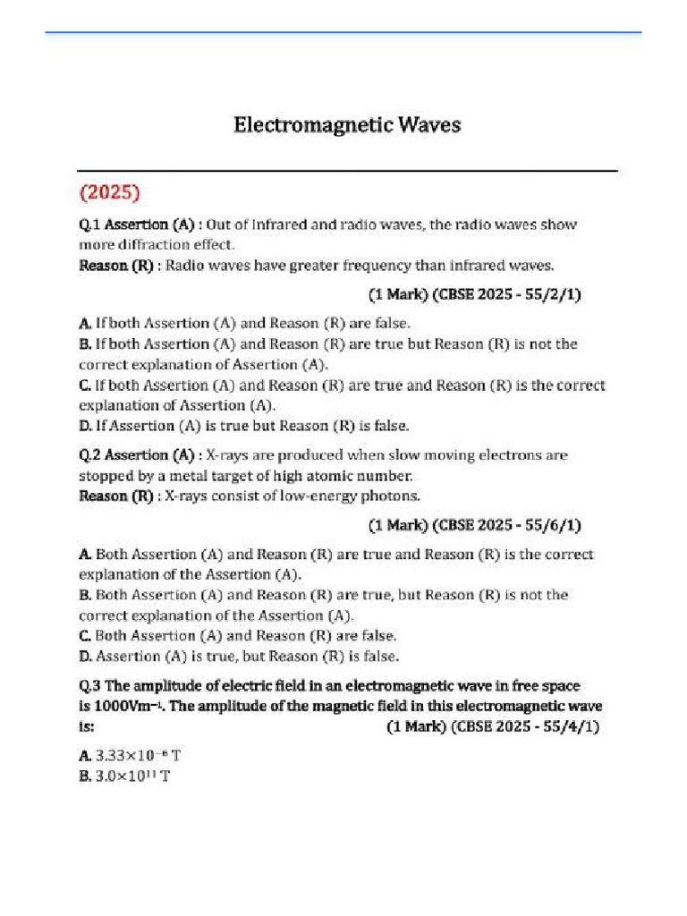 2024,25 Pyqs Physics Chapter Electromagnetic Waves | PDF