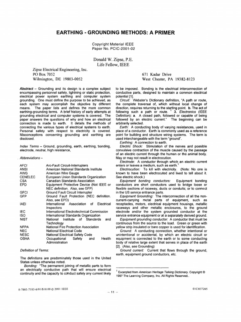 Ieee Earthing Grounding Methods A Primer | PDF | Electric Current ...