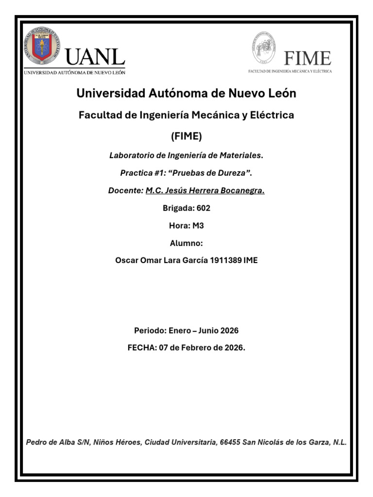 P1 Lab Ing Mtls 1911389 IME Lara García | PDF | Dureza | Ingeniería ...