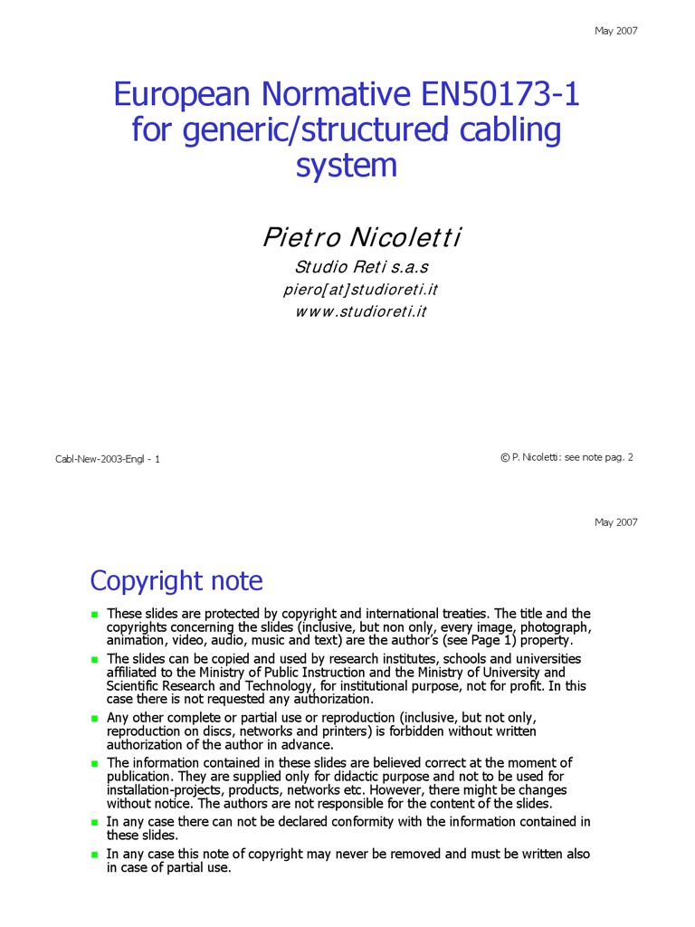 En 50173-DATA Cabling - Standards | Optical Fiber | Cable
