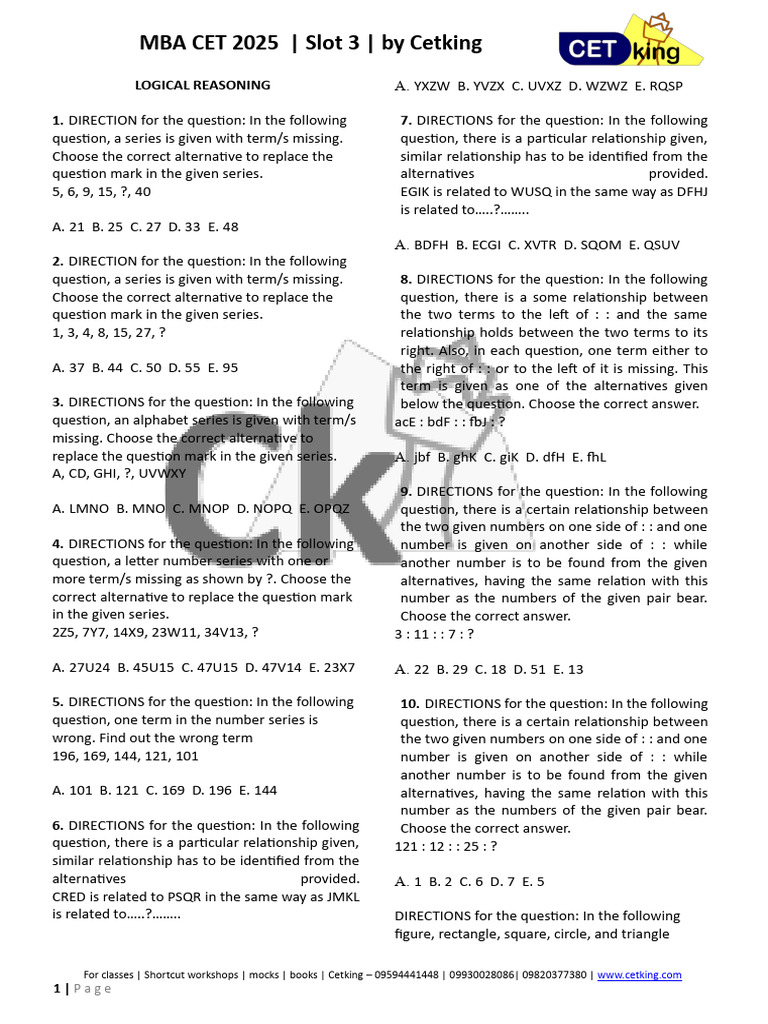 MBA CET 2025 Slot 3 Question Paper With Solutions | PDF | Human ...
