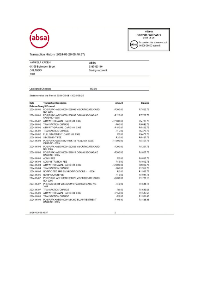 Absa Bank Statement | PDF