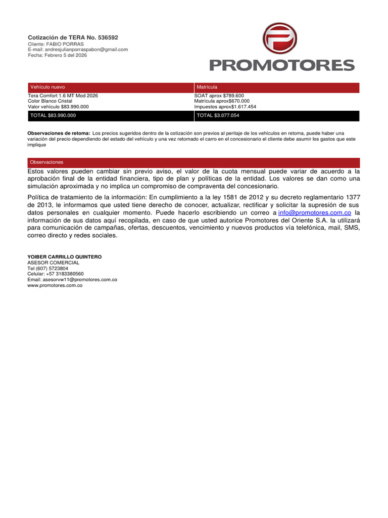 Fabio Porras Tera Comfort MT 2026 | PDF