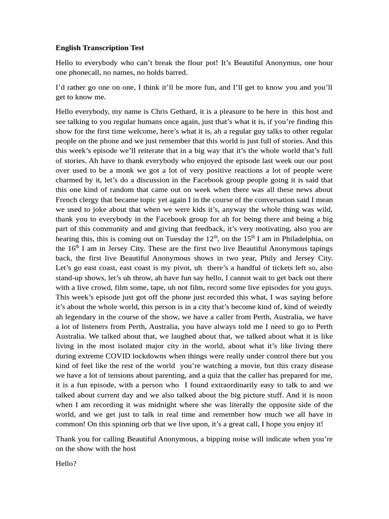English Transcription Test | PDF