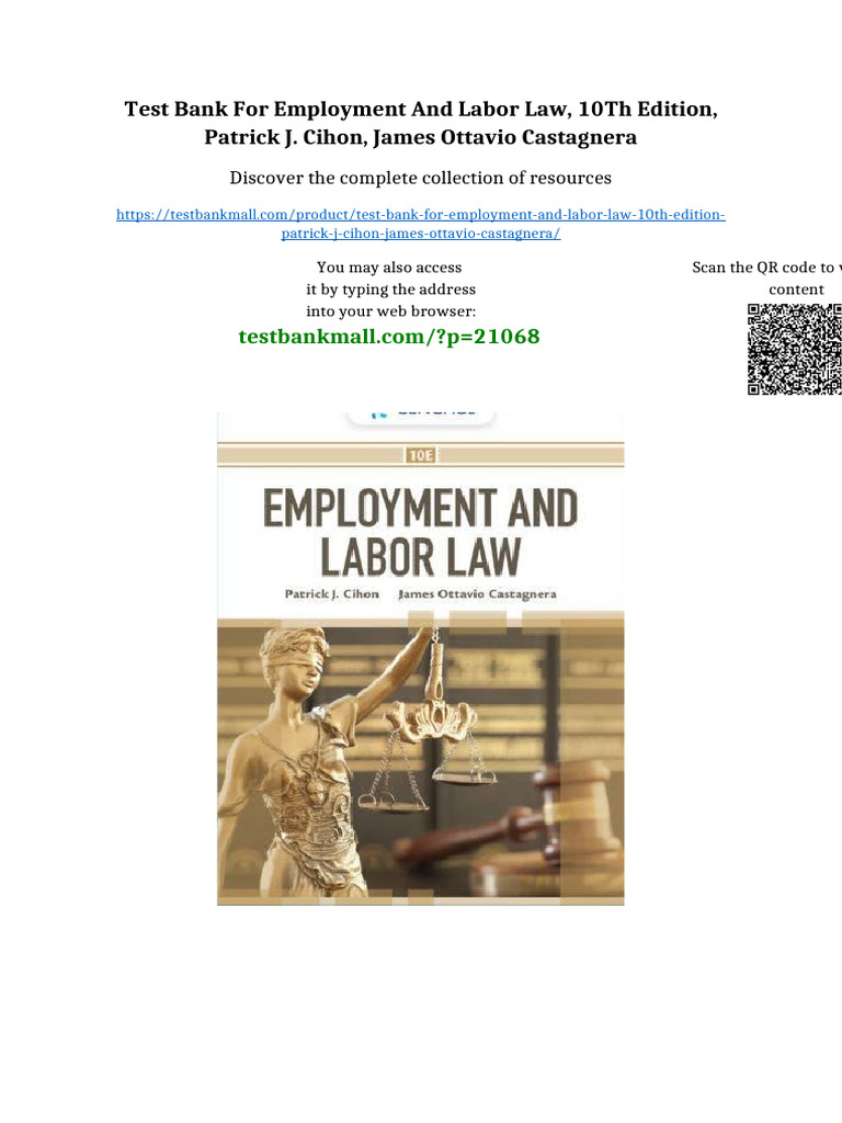 Test Bank For Employment and Labor Law, 10th Edition, Patrick J. Cihon ...