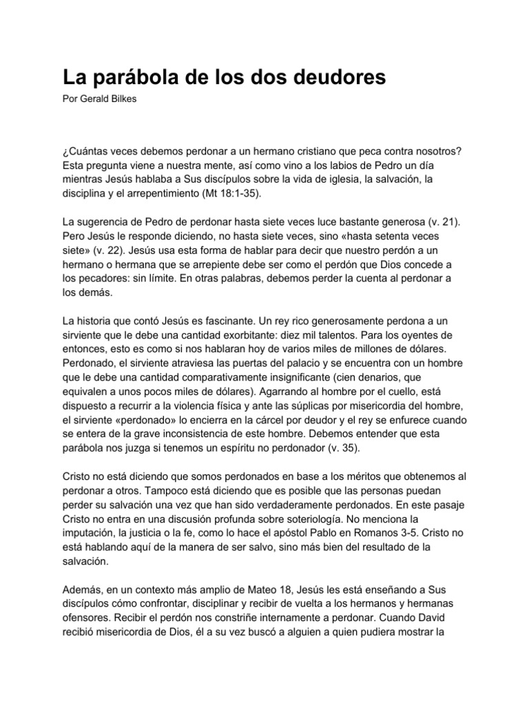 La Parábola de Los Dos Deudores - Las Parábolas de Jesús | PDF | Jesús ...