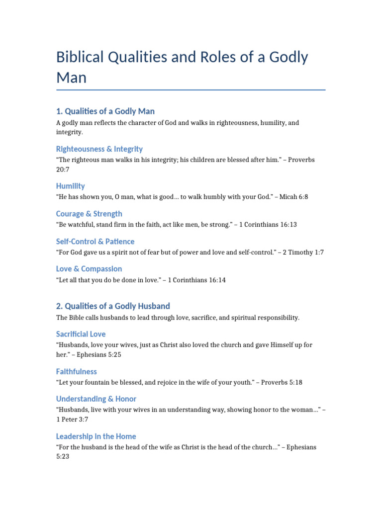 Biblical Qualities and Roles of A Godly Man | PDF | Humility | Jesus