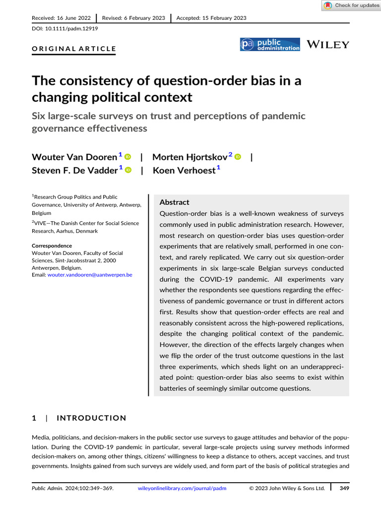 The Consistency of Question Order Bias in A Changing Political Context ...