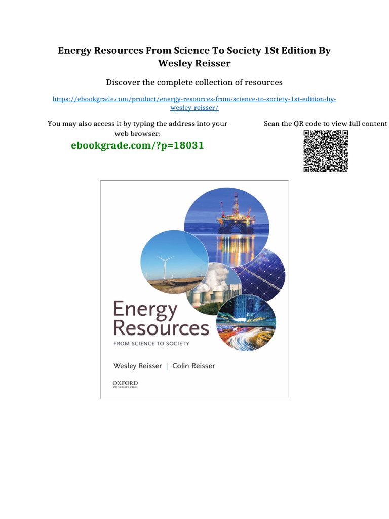 Energy Resources From Science to Society 1st Edition By Wesley Reisser ...