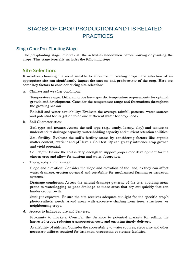 Stages of Crop Production | PDF | Sowing | Soil