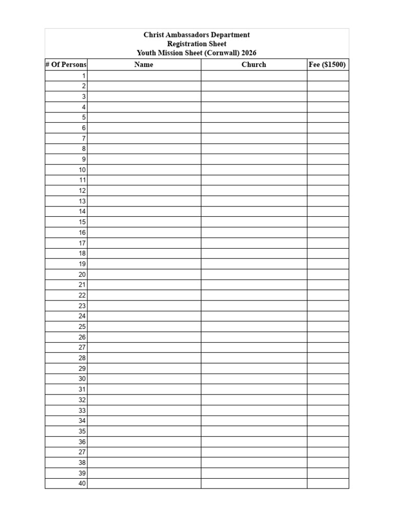 Youth Missions - Sheet 2026 | PDF
