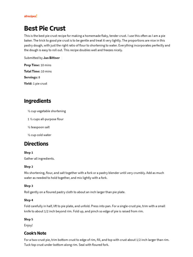 Allrecipes.com Recipe 12492 Pie-crust-IV Print | PDF