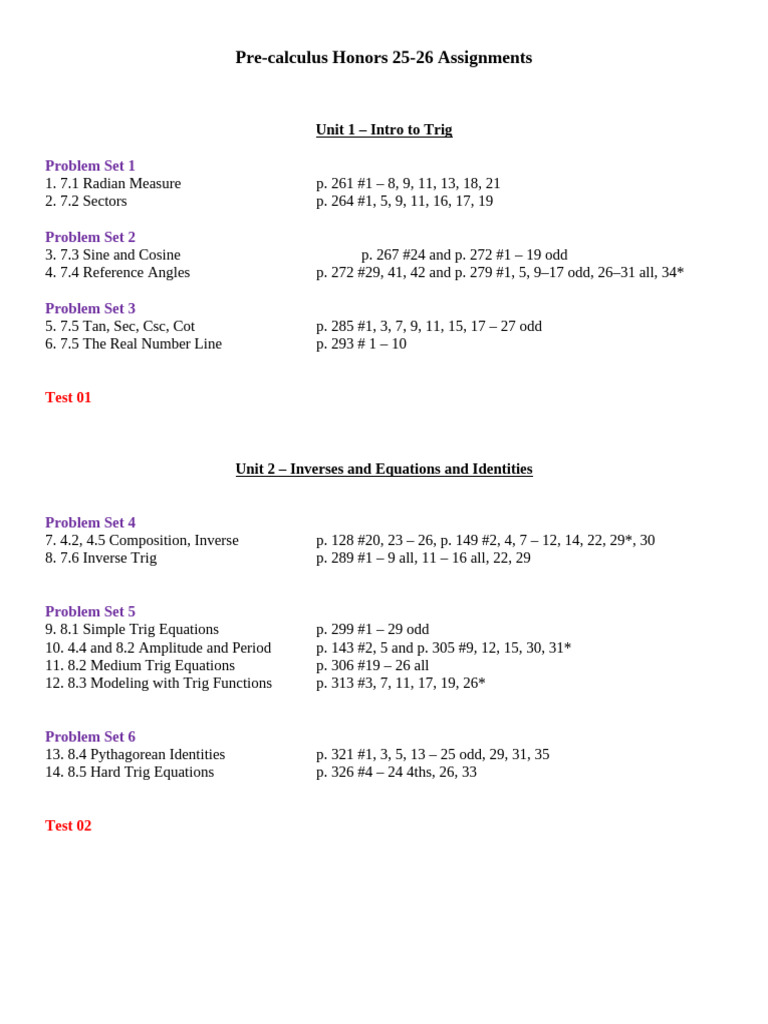 00 PCH Assignments 25-26 2 | PDF | Trigonometric Functions | Polynomial
