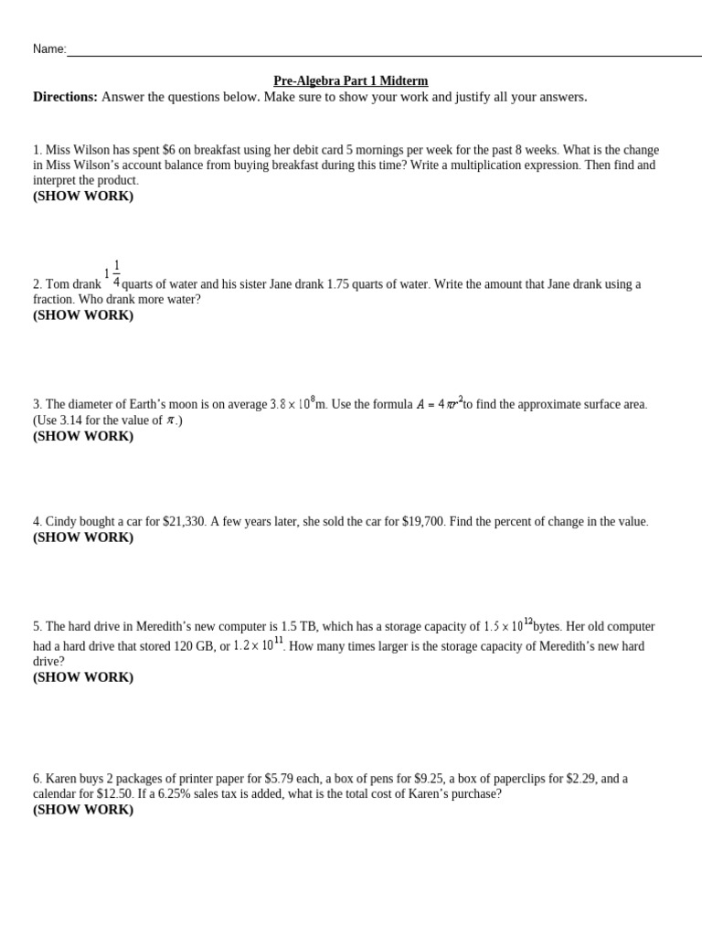 PreAlgebra Part 1 Midterm NC | PDF | Hard Disk Drive | Byte