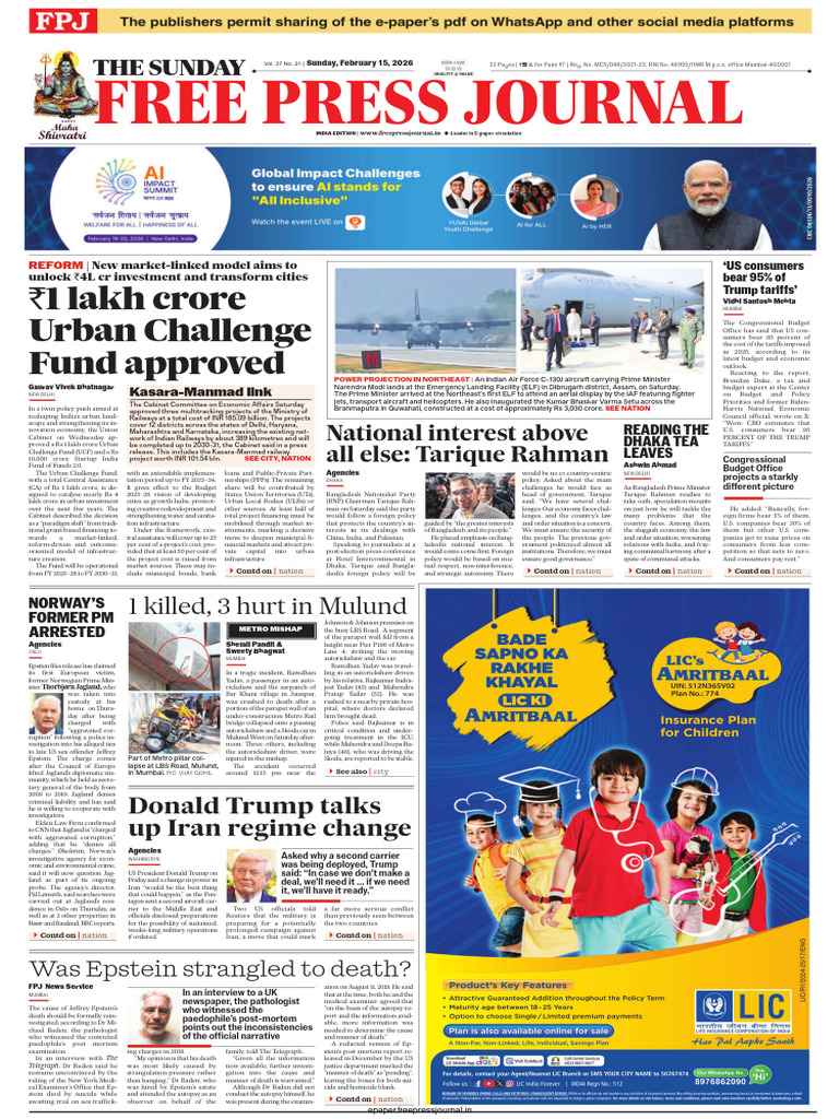 Free Press Journal 15-02-2026 | PDF | Autopsy | Mumbai