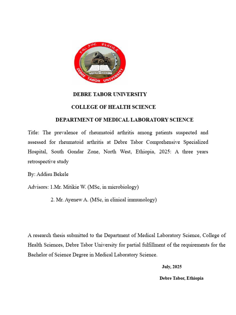 Addisu Bekele Thesis | PDF | Rheumatoid Arthritis | Autoimmune Disease
