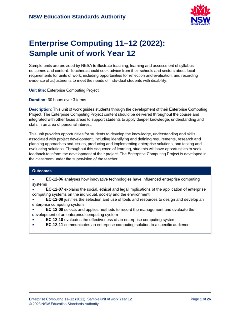 Enterprise Computing 11-12-2022 Sample Unit Year 12 Enterprise ...