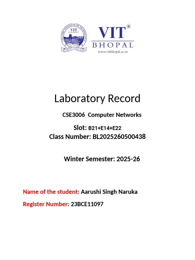 CN Laboratory Record - Format | PDF | Computer Network | Local Area Network