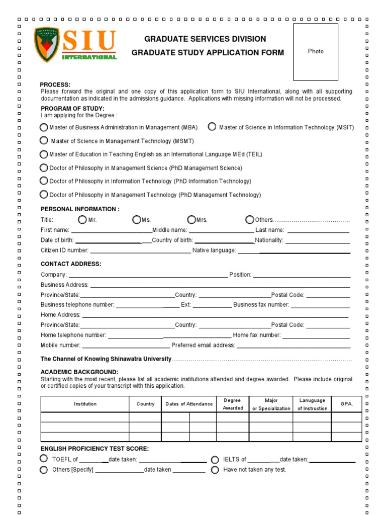Application Form Grad Program | PDF | Doctor Of Philosophy | Academic ...