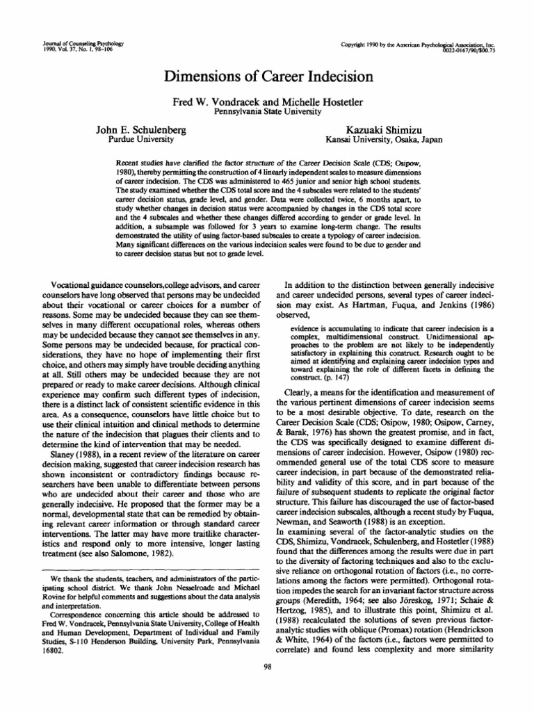 Dimensions of Career Indecision | PDF | Statistical Analysis | Teaching ...