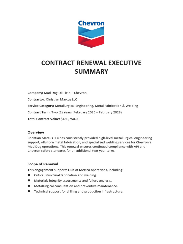 Contract Renewal Agreement | PDF | Payments | Chevron Corporation